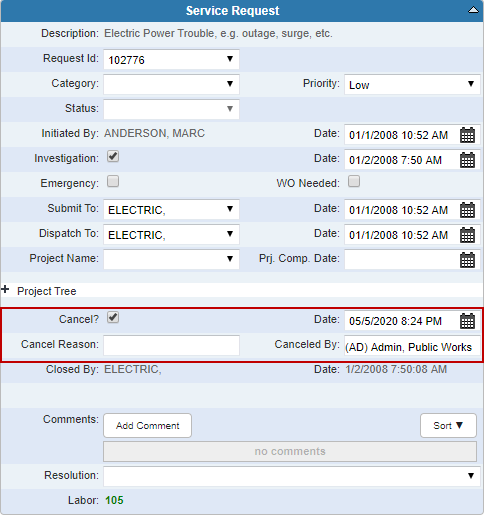 Cancel a Service Request